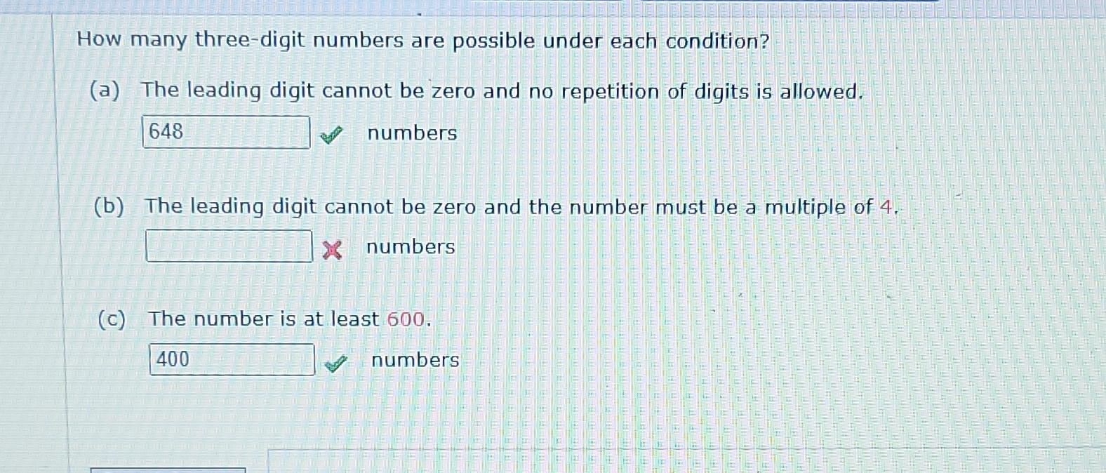 Solved How many three-digit numbers are possible under each | Chegg.com