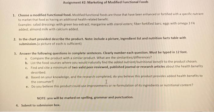 Solved Assignment #2: Marketing of Modified Functional Foods | Chegg.com