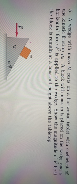 Solved 5. A wedge with mass M rests on a horizontal tablet | Chegg.com