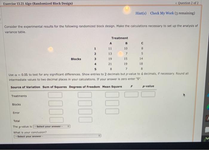 Solved Exercise 13.21 Algo (Randomized Block Design) | Chegg.com