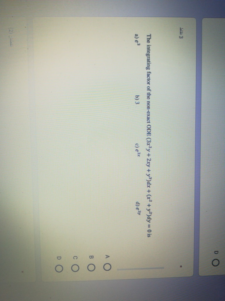 Solved في لقاط The integrating factor of the non-exact ODE | Chegg.com