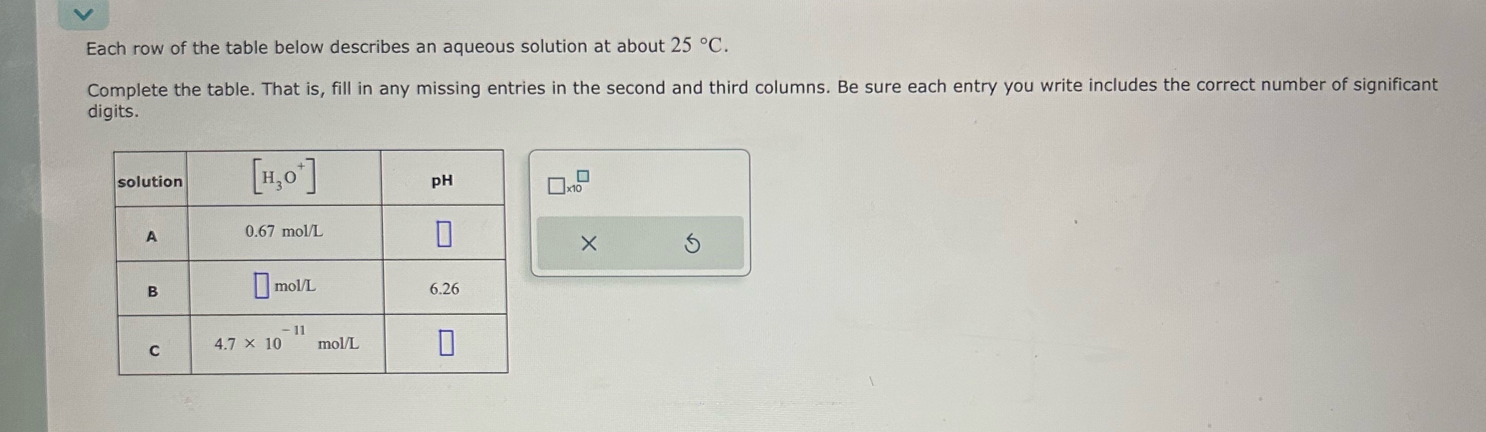 Solved Each row of the table below describes an aqueous | Chegg.com