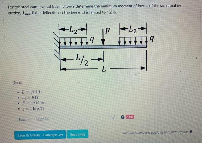 Solved For the steel cantilevered beam shown, determine the | Chegg.com