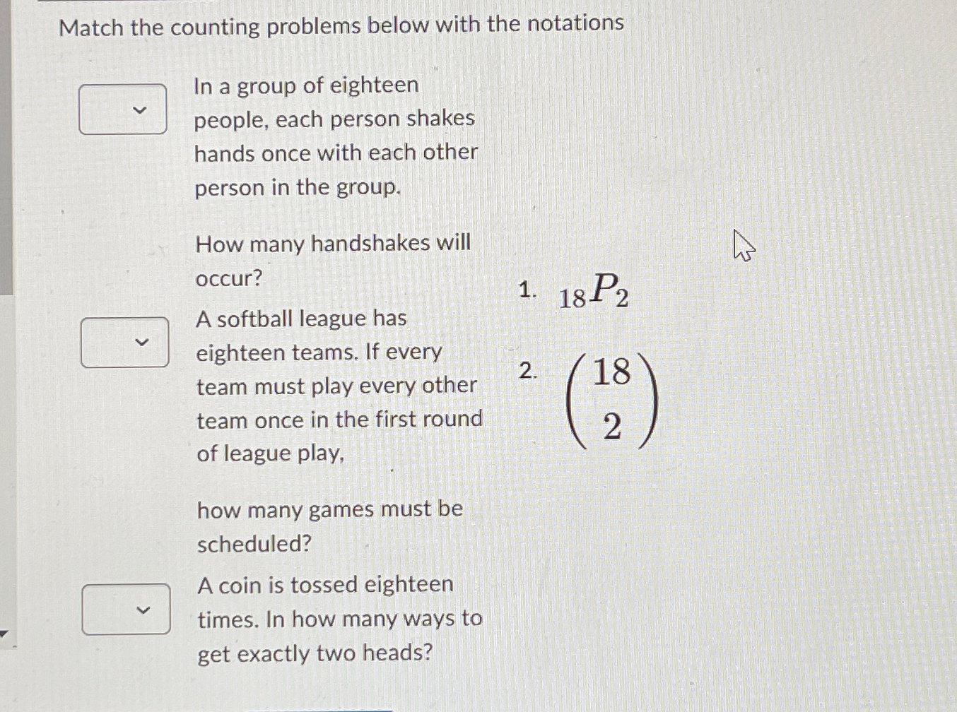 Solved Match the counting problems below with the | Chegg.com