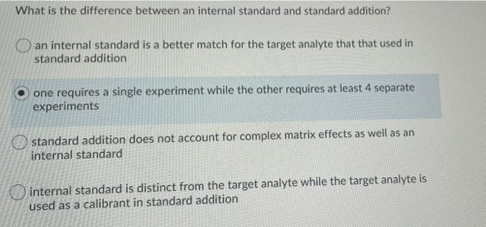 Solved What is the difference between an internal standard | Chegg.com