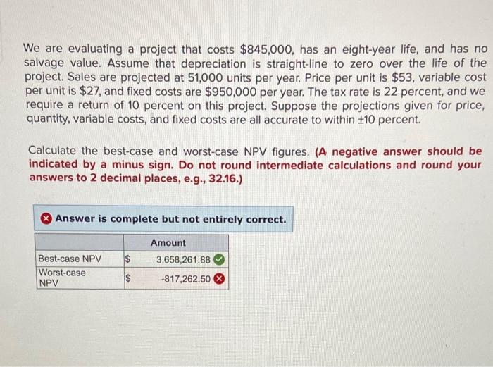 Solved We are evaluating a project that costs $845,000, has | Chegg.com