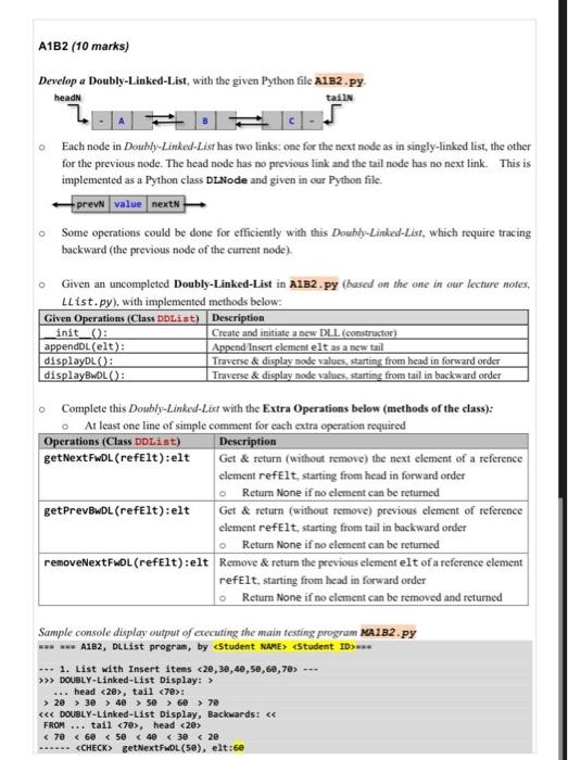 Solved Develop a Doubly-Linked-List, with the given Python | Chegg.com
