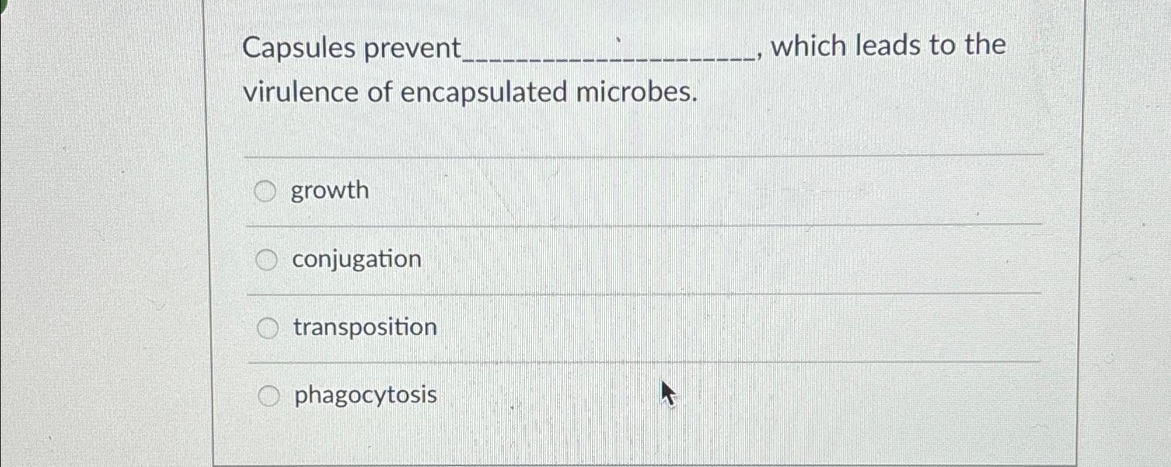 Solved Capsules preven which leads to the virulence of | Chegg.com