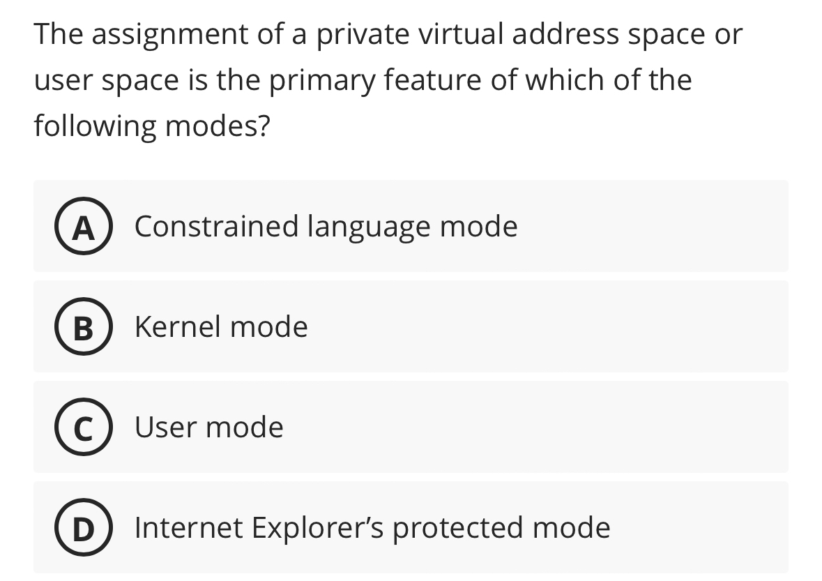 Solved The assignment of a private virtual address space or | Chegg.com