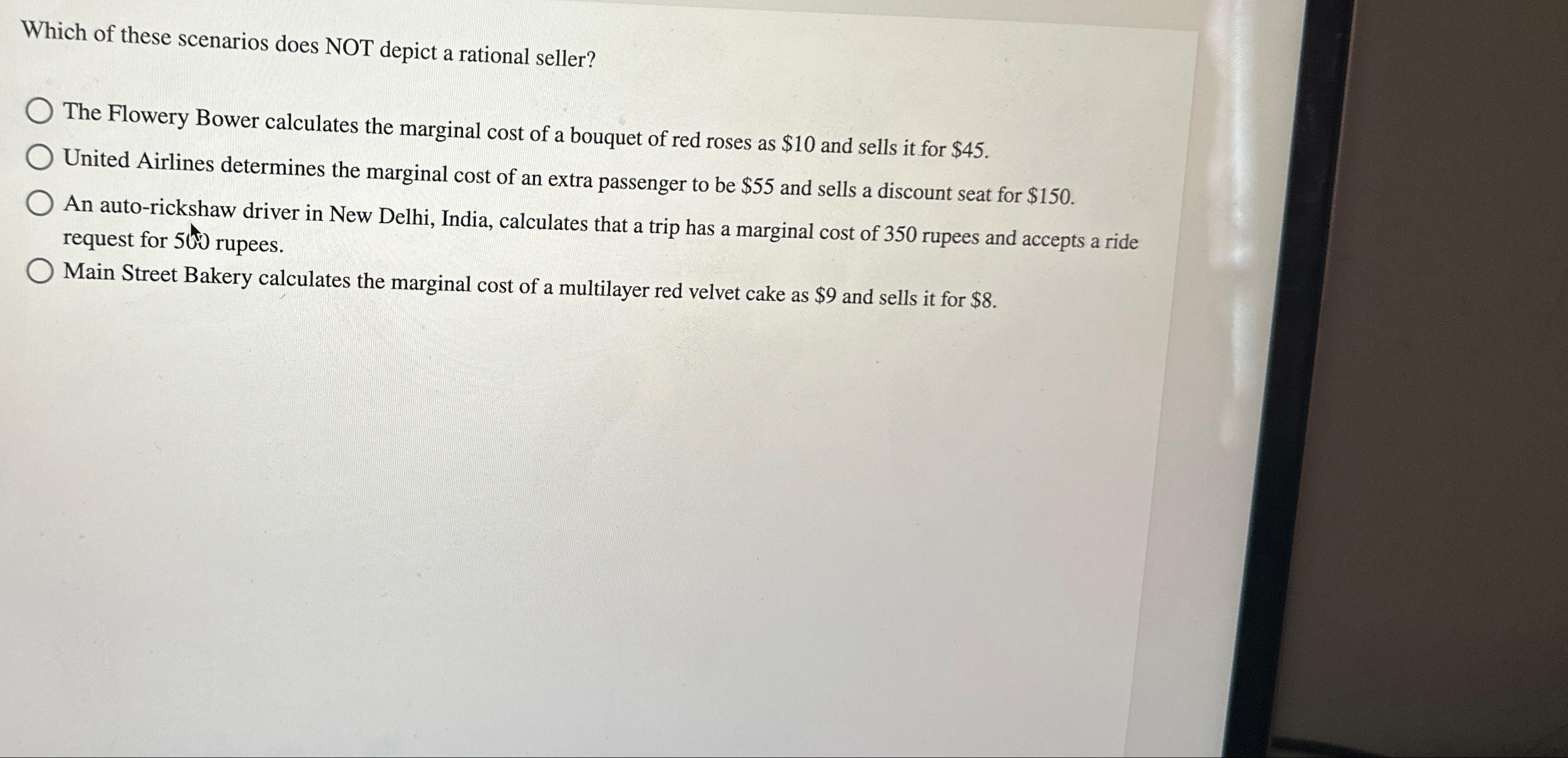 Solved Which of these scenarios does NOT depict a rational | Chegg.com