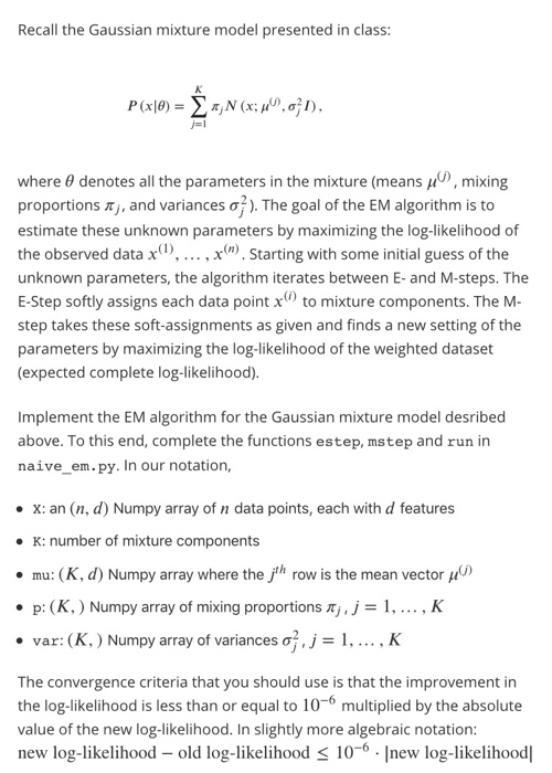 Solved Recall the Gaussian mixture model presented in class: | Chegg.com
