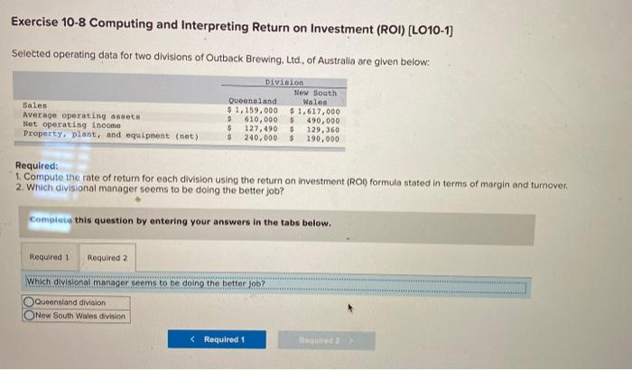Solved Exercise 10-8 Computing and Interpreting Return on | Chegg.com