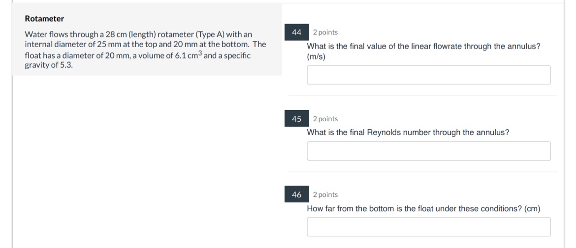 Solved RotameterWater flows through a 28 ﻿cm (length) | Chegg.com