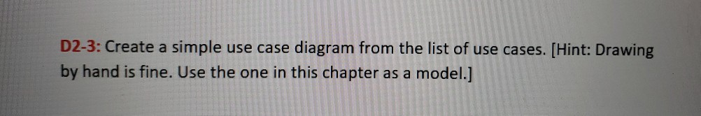 Solved D2-3: Create a simple use case diagram from the list | Chegg.com