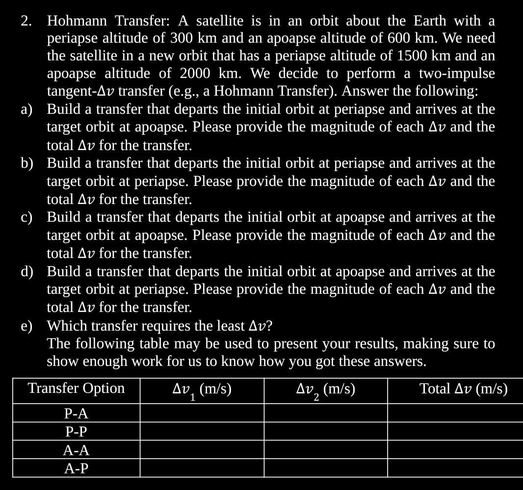 Solved 2. Hohmann Transfer: A satellite is in an orbit about | Chegg.com