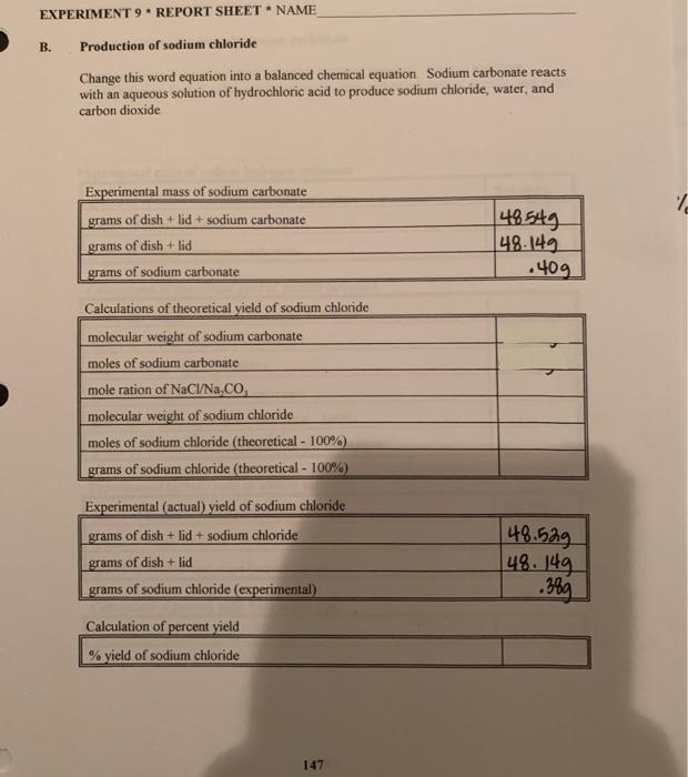 Solved EXPERIMENT 9 REPORT SHEET NAME A Single replacement | Chegg.com