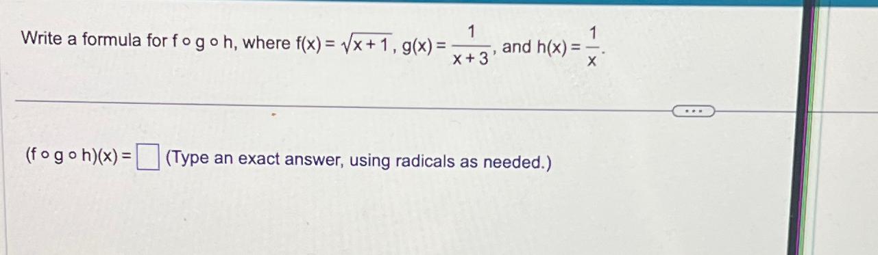 Solved Write a formula for f@g@h, ﻿where | Chegg.com