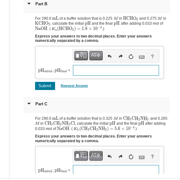 Solved solve for part b and part cFor 290.0mL ﻿of a buffer | Chegg.com