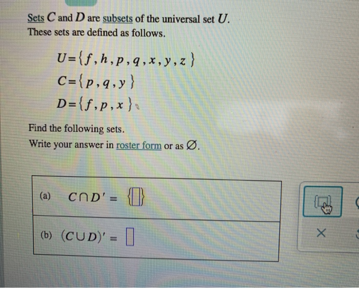 Solved Sets C and D are subsets of the universal set U. | Chegg.com