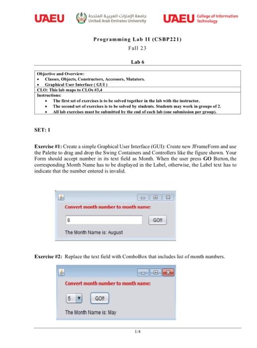 Solved Programming Lab II (CSBP221) Fall 23 Lab 6 SET: 1 the | Chegg.com