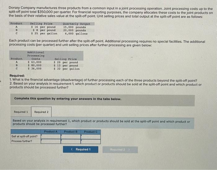 Solved Dorsoy Company manufactures three products from a | Chegg.com