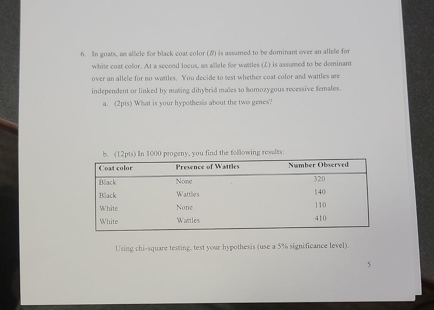 Solved 6. In goats, an allele for black coat color (B) is | Chegg.com