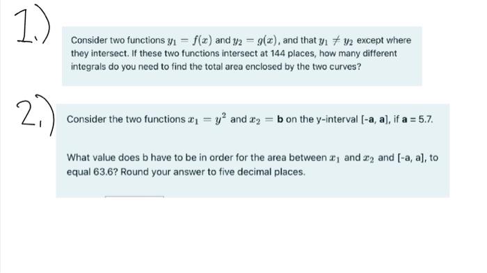 Solved Consider two functions y1=f(x) and y2=g(x), and that | Chegg.com