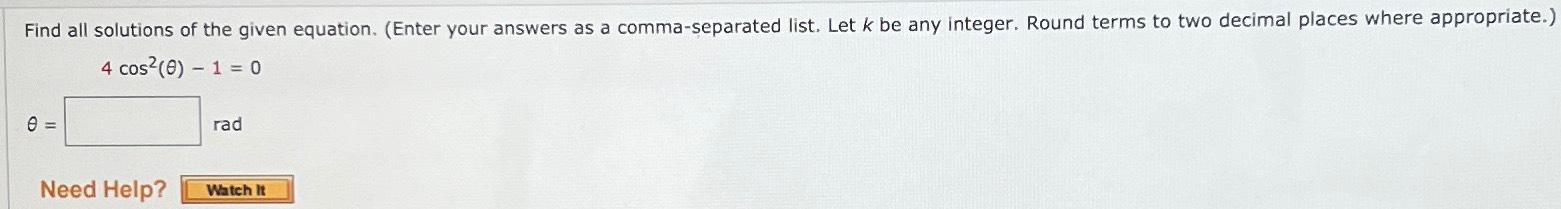 Solved Find all solutions of the given equation. (Enter your | Chegg.com