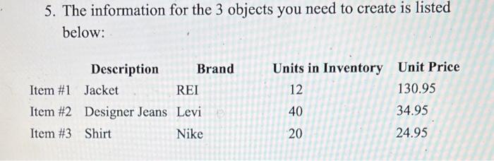 Solved Classes 1. Write a class named RetailItem that holds | Chegg.com