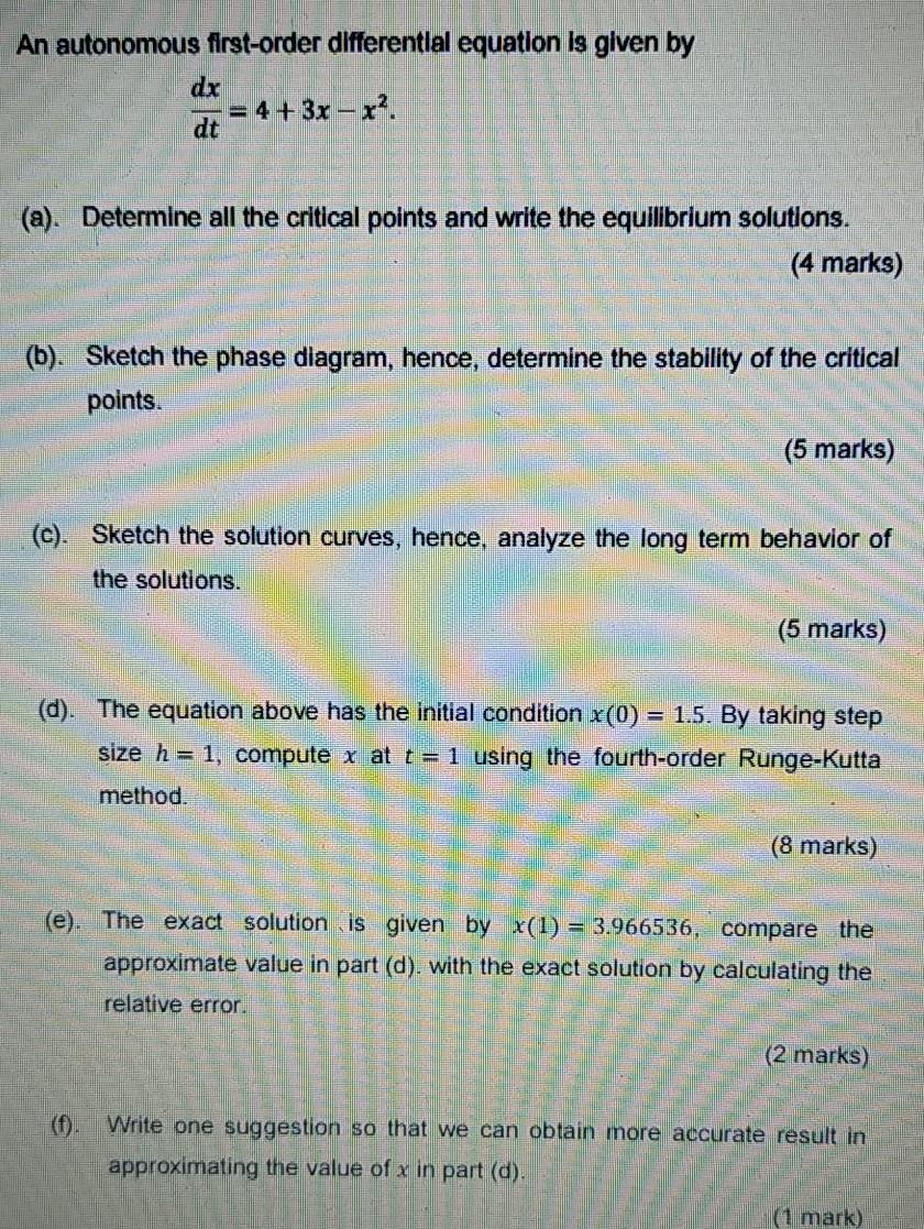 Solved An autonomous first-order differential equation is | Chegg.com