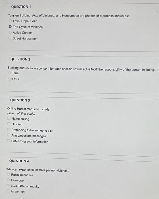 Tension Building, Acts of Violence, and Honeymoon are | Chegg.com