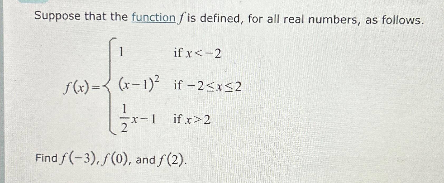 Solved Suppose that the function f ﻿is defined, for all real | Chegg.com