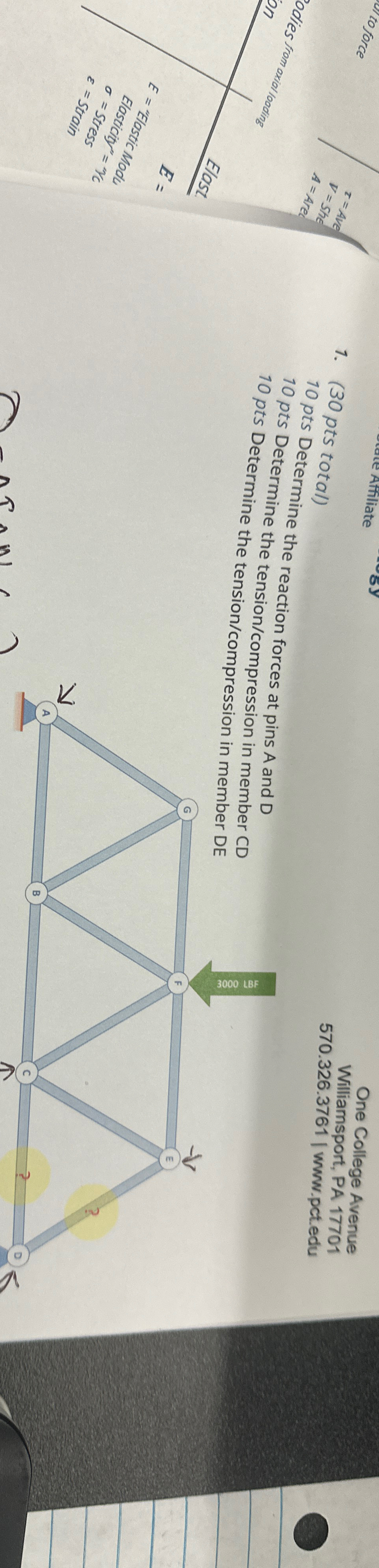 Solved (30 ﻿pts total)One College Avenue10 ﻿pts | Chegg.com