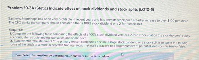 Solved Problem 10-3A (Static) Indicate effect of stock | Chegg.com