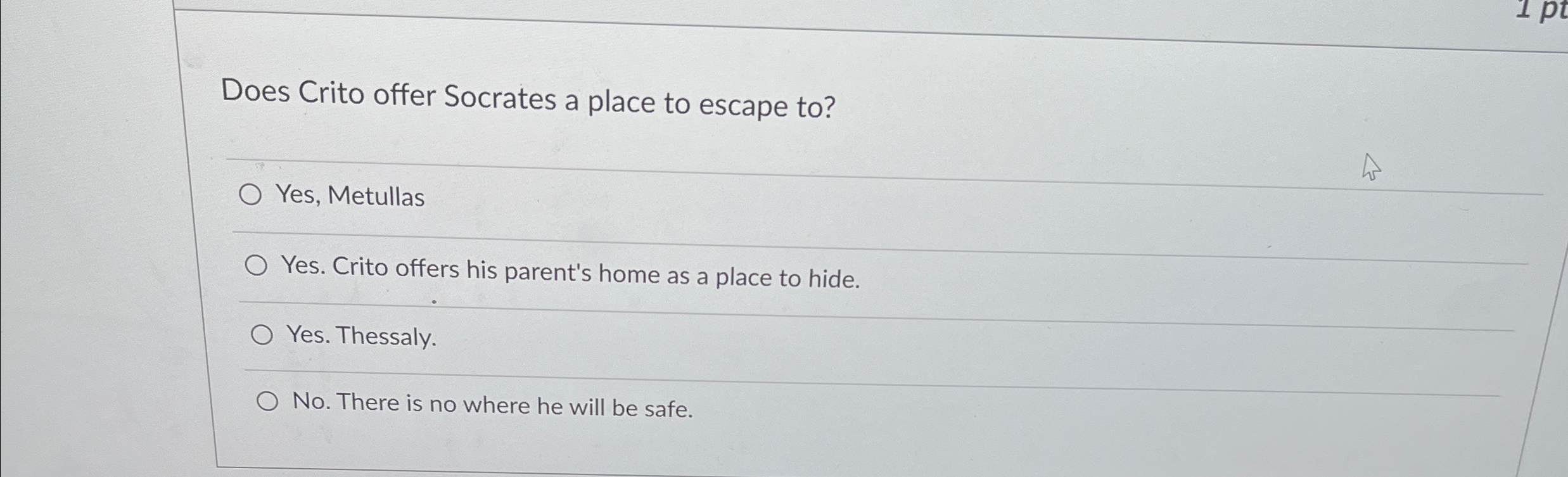 Solved Does Crito offer Socrates a place to escape to?Yes, | Chegg.com