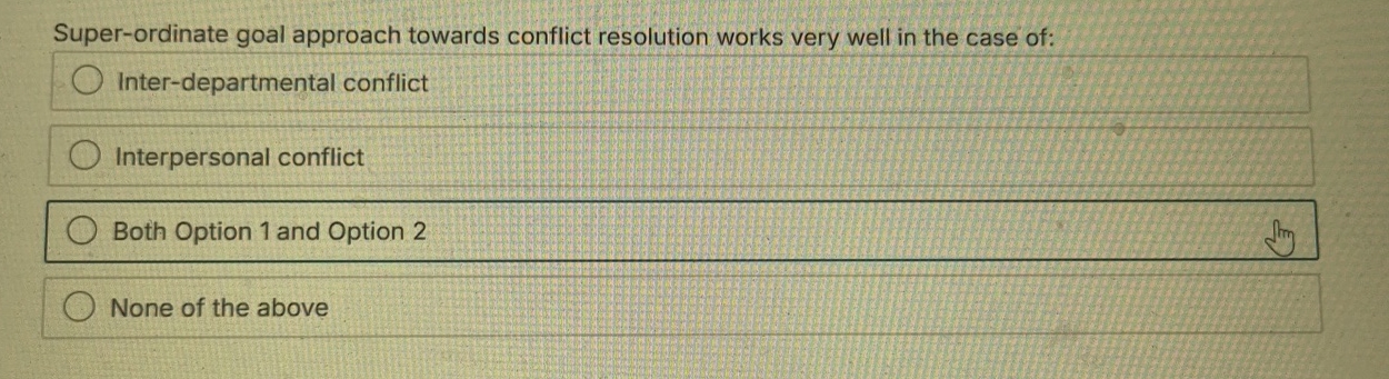 Solved Super-ordinate goal approach towards conflict | Chegg.com