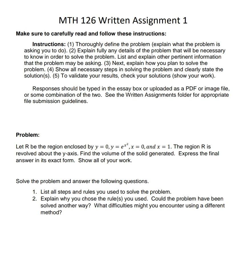 Solved MTH 126 Written Assignment 1 Make sure to carefully | Chegg.com