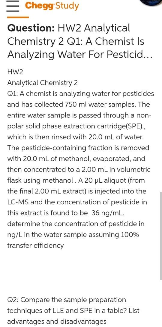 Solved Chegg Study Question: HW2 Analytical Chemistry 2 Q1: | Chegg.com