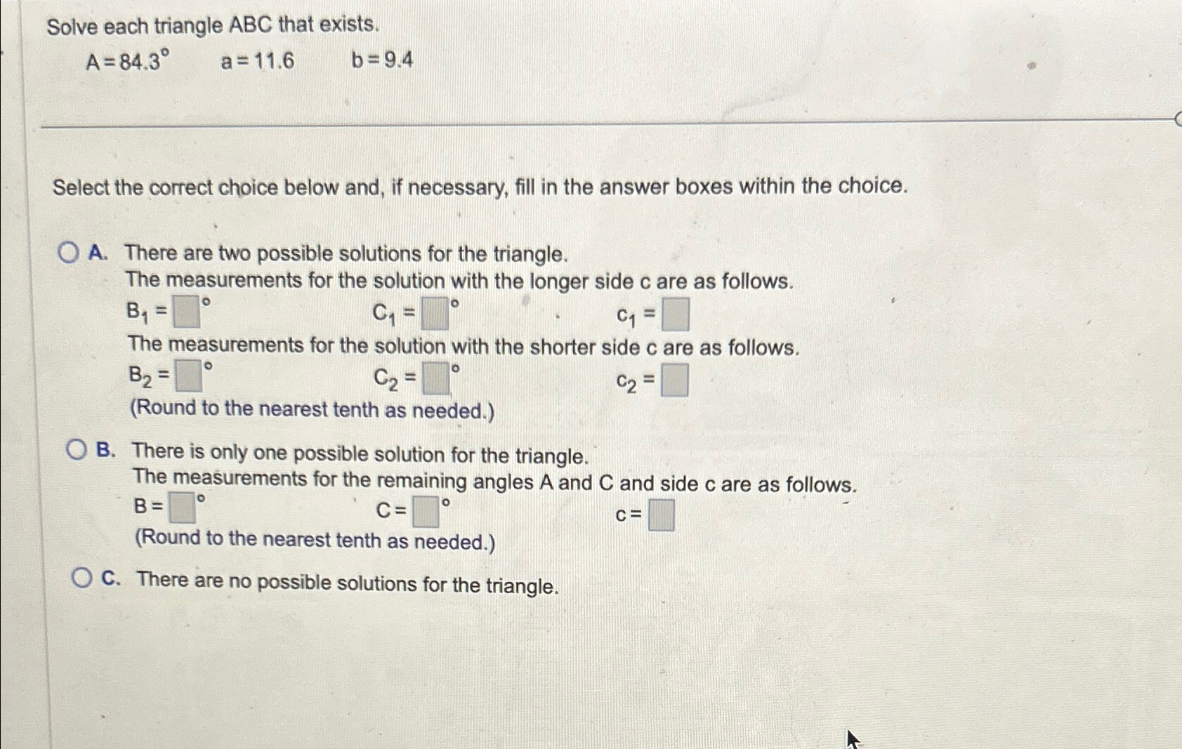 Solved Solve each triangle ABC that | Chegg.com
