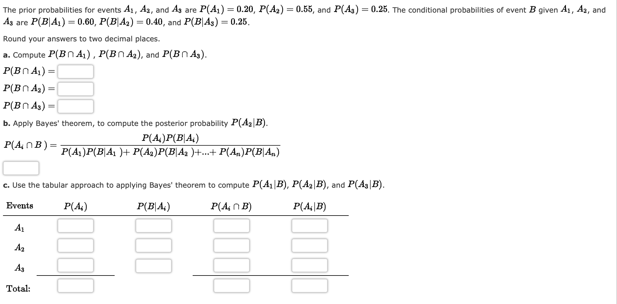 Solved The prior probabilities for events A1,A2, ﻿and A3 | Chegg.com