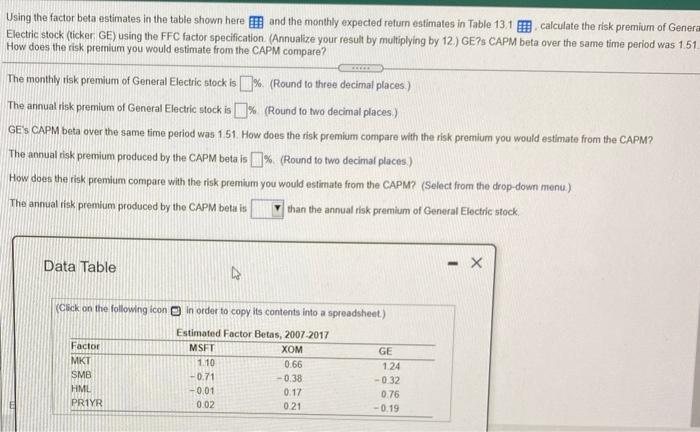 Solved Using the factor beta estimates in the table shown | Chegg.com