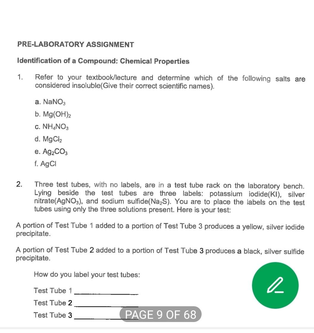 Solved PRE-LABORATORY ASSIGNMENT Identification of a | Chegg.com