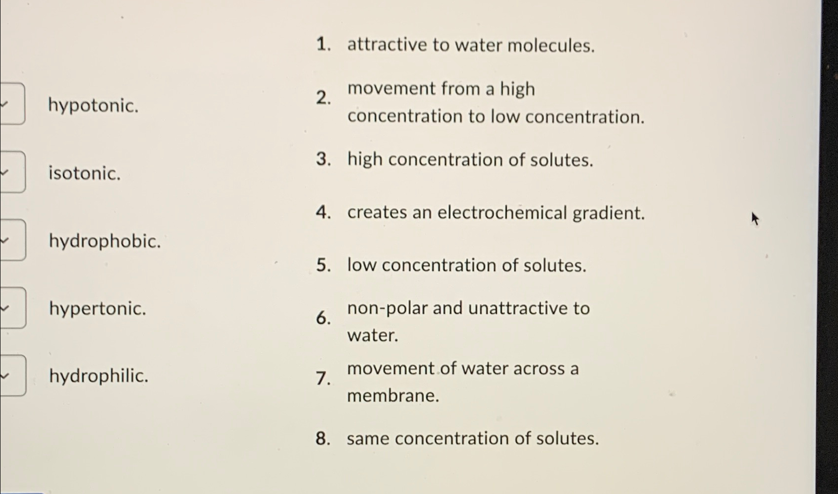 Solved attractive to water molecules.hypotonic.movement from | Chegg.com