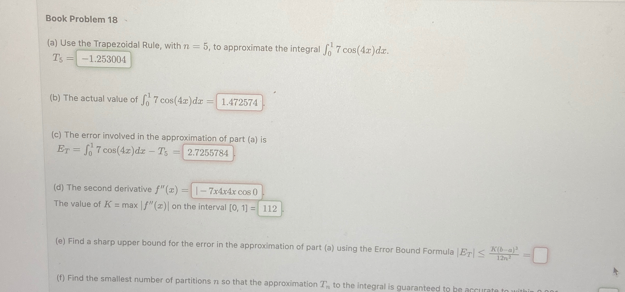 Solved Book Problem 18(a) ﻿Use the Trapezoidal Rule, with | Chegg.com