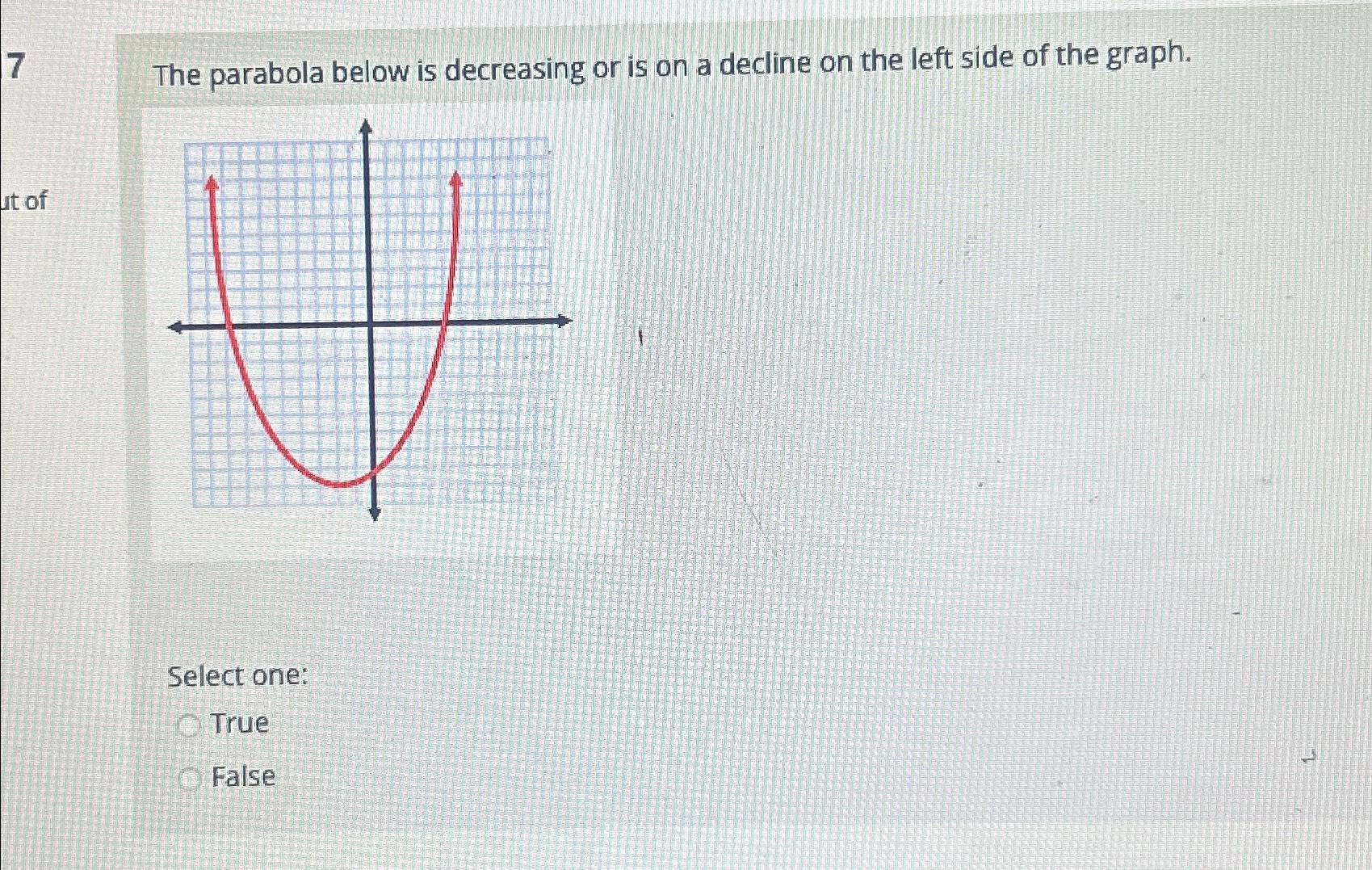 Solved 7 ﻿The parabola below is decreasing or is on a | Chegg.com