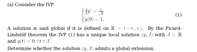Solved (a) ﻿Consider the IVP32y'=1y2y(0)=1.A solution is | Chegg.com