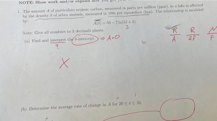 Solved 1. The amount A of particulate orgamic carbon, | Chegg.com