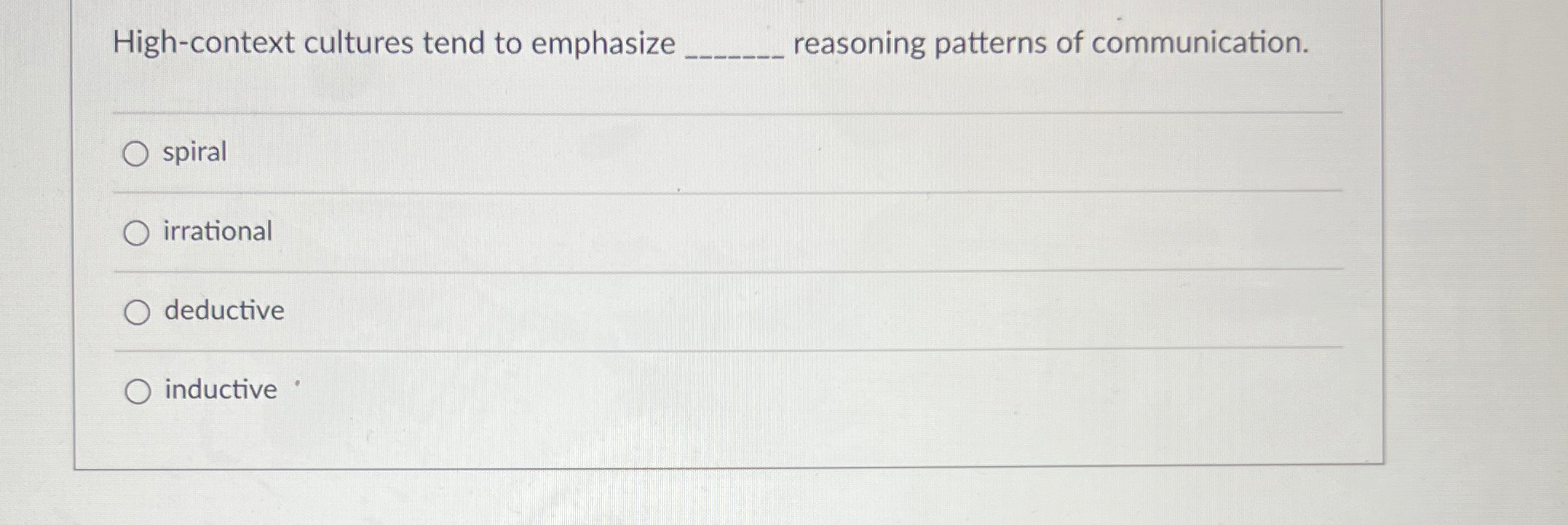 Solved High-context cultures tend to emphasize ﻿reasoning | Chegg.com