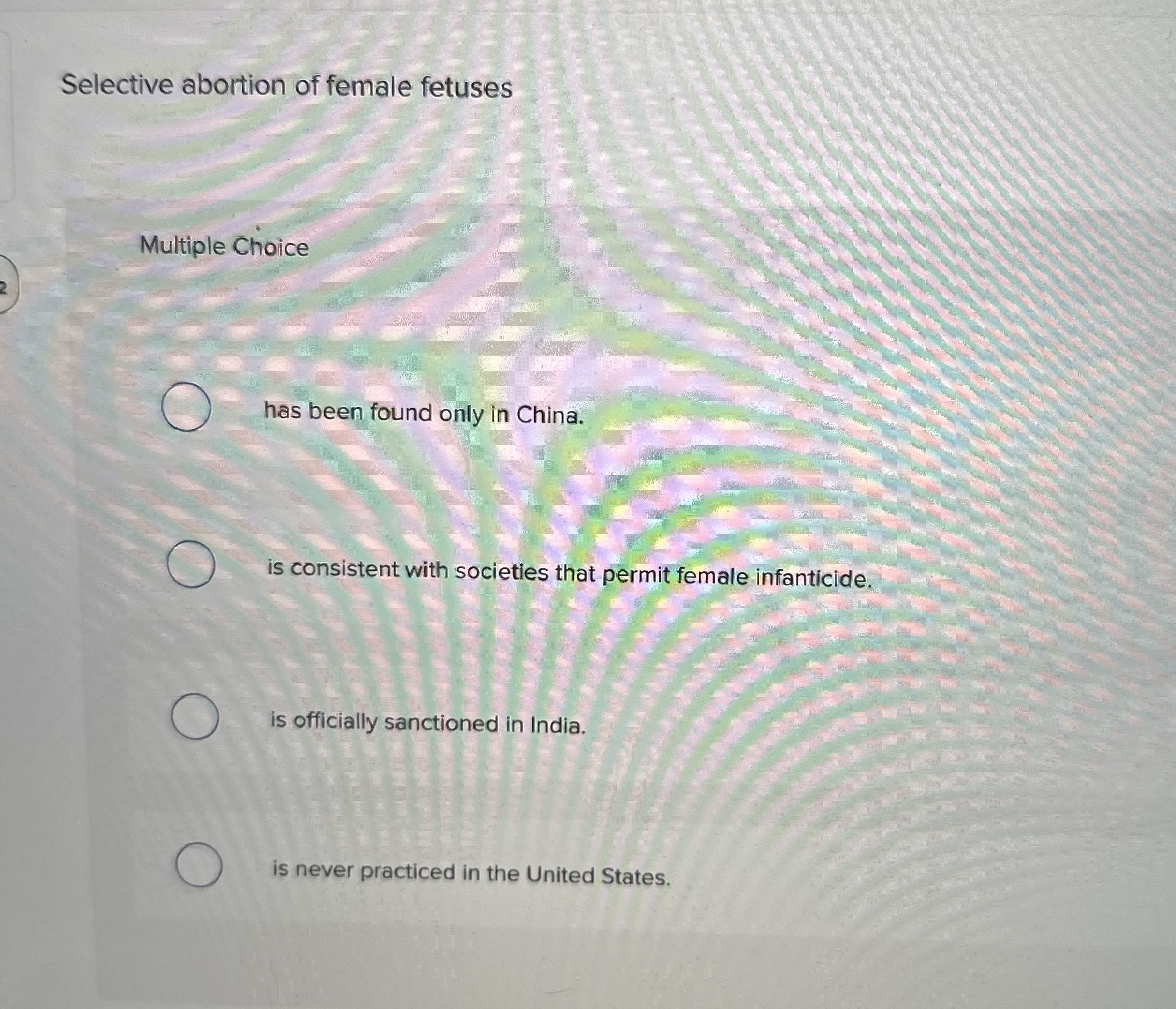 Solved Selective abortion of female fetusesMultiple | Chegg.com