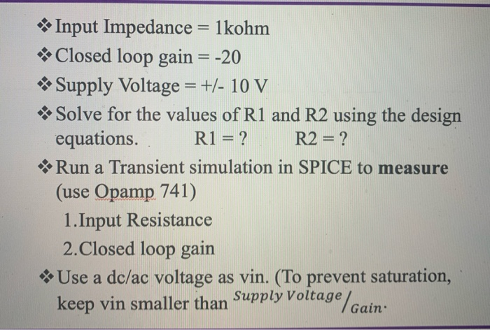 Solved solve for the values of R1 and R2 using the design | Chegg.com